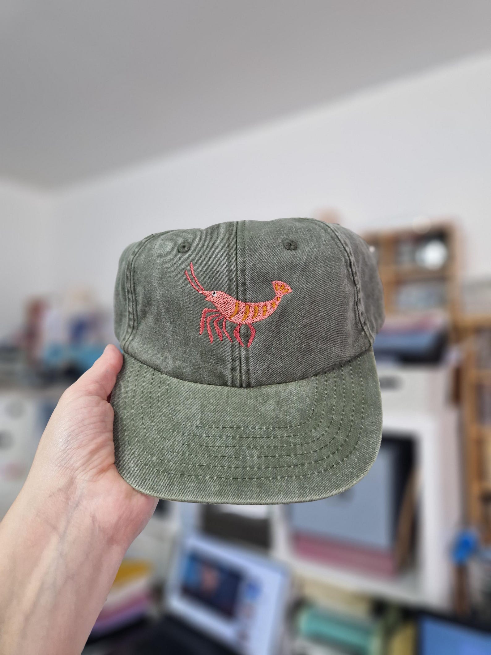 Fun Shrimp Design Machine Embroidered Vintage Style Cap Available in ...