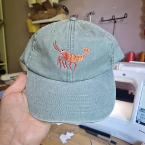 Fun Shrimp Design Machine Embroidered Vintage Style Cap Available in ...