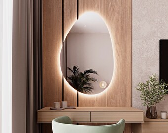 LED Bathroom Mirror, Asymmetrical Bedroom Mirror With Led Lights ...