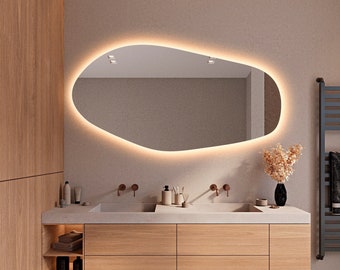 LED Lighted Bedroom Mirror, Asymmetrical Mirror With Led Lights ...