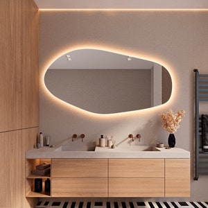 LED Bathroom Mirror, Asymmetrical Bedroom Mirror With Led Lights ...