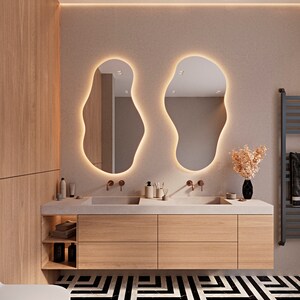 LED Lighted Bedroom Mirror, Asymmetrical Mirror With Led Lights ...