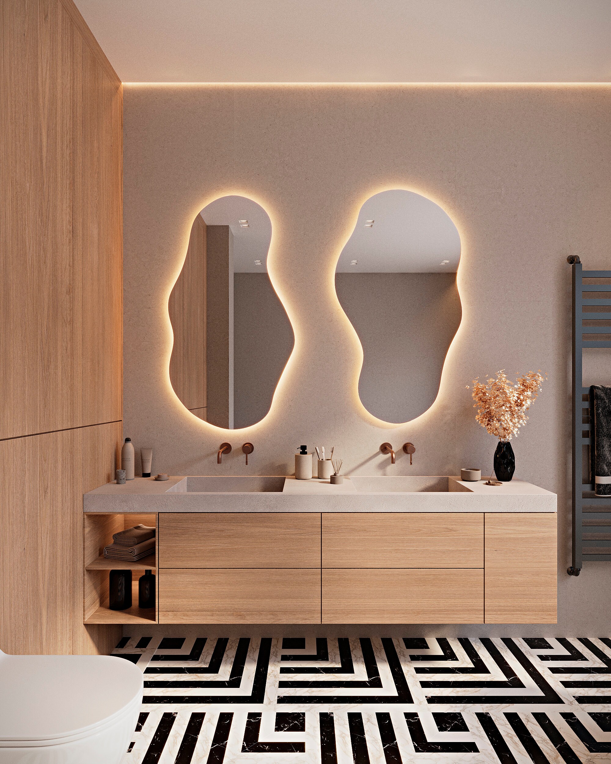 LED Lighted Bedroom Mirror, Asymmetrical Mirror With Led Lights ...