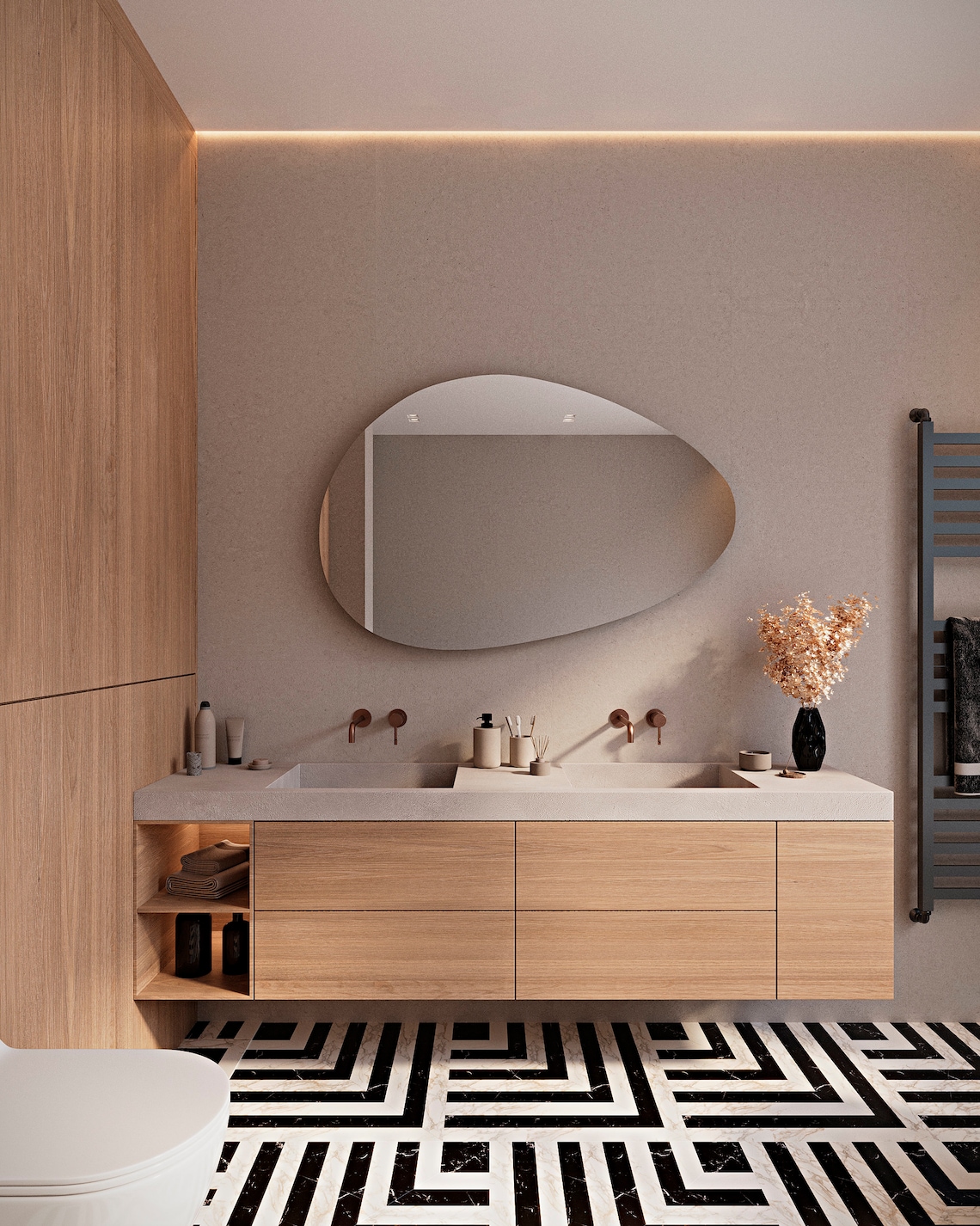 LED Lighted Bedroom Mirror, Asymmetrical Mirror With Led Lights ...
