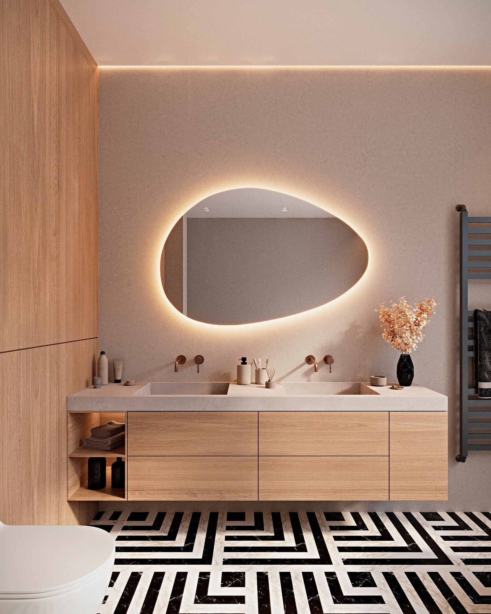 LED Lighted Bedroom Mirror, Asymmetrical Mirror With Led Lights ...