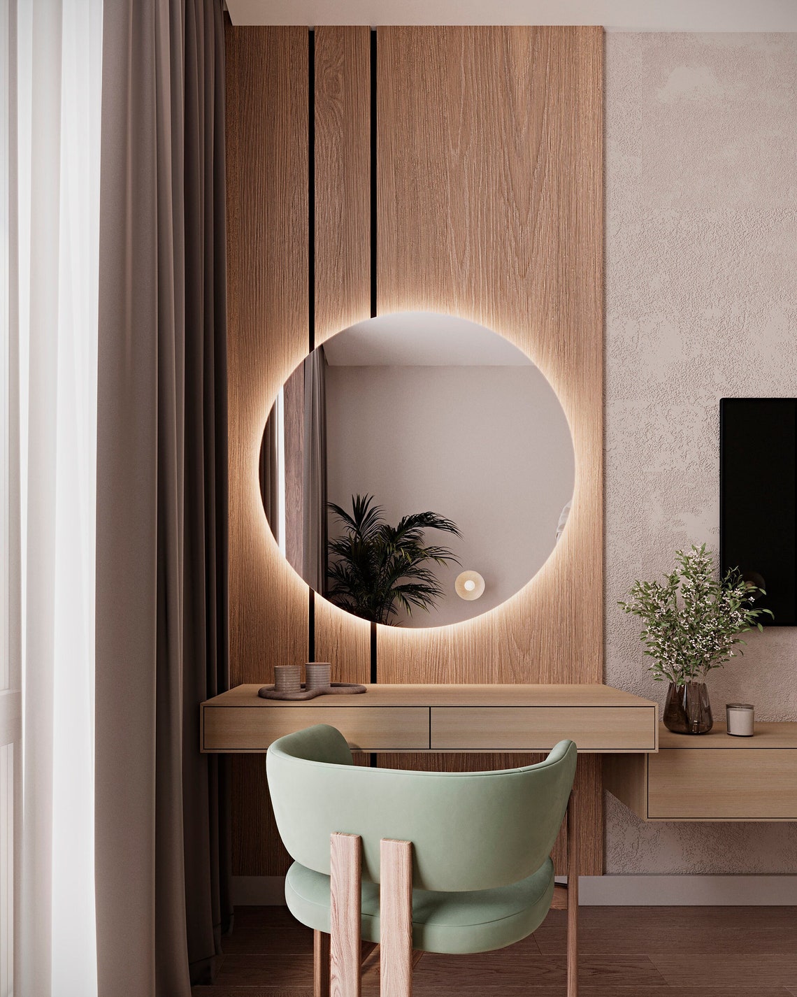 Wall Hanging Round Mirror Led, Dressing Table Mirror, Mirror ...