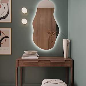 LED Lighted Bedroom Mirror, Asymmetrical Mirror With Led Lights ...