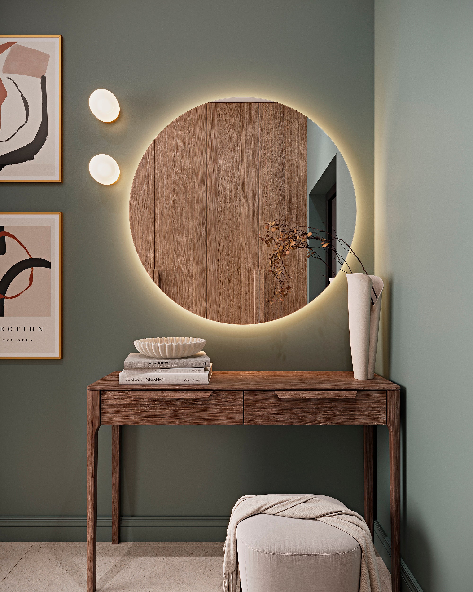 Wall Hanging Round Mirror Led, Dressing Table Mirror, Mirror ...