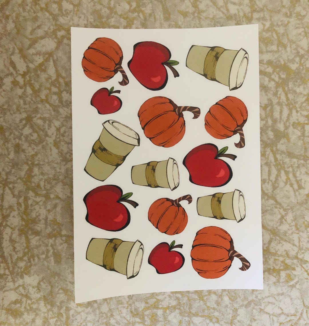 Fall Themed Half Sheet of Stickers: Coffee Cup, Apples, and Pumpkins ...
