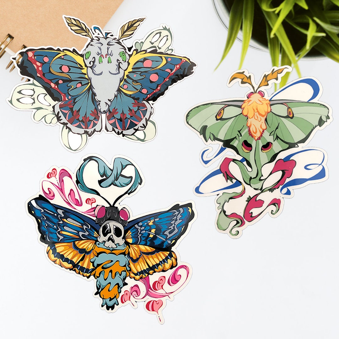Moth Sticker Set, Moth Triple Pack, Gift for Bookworms and Readers ...