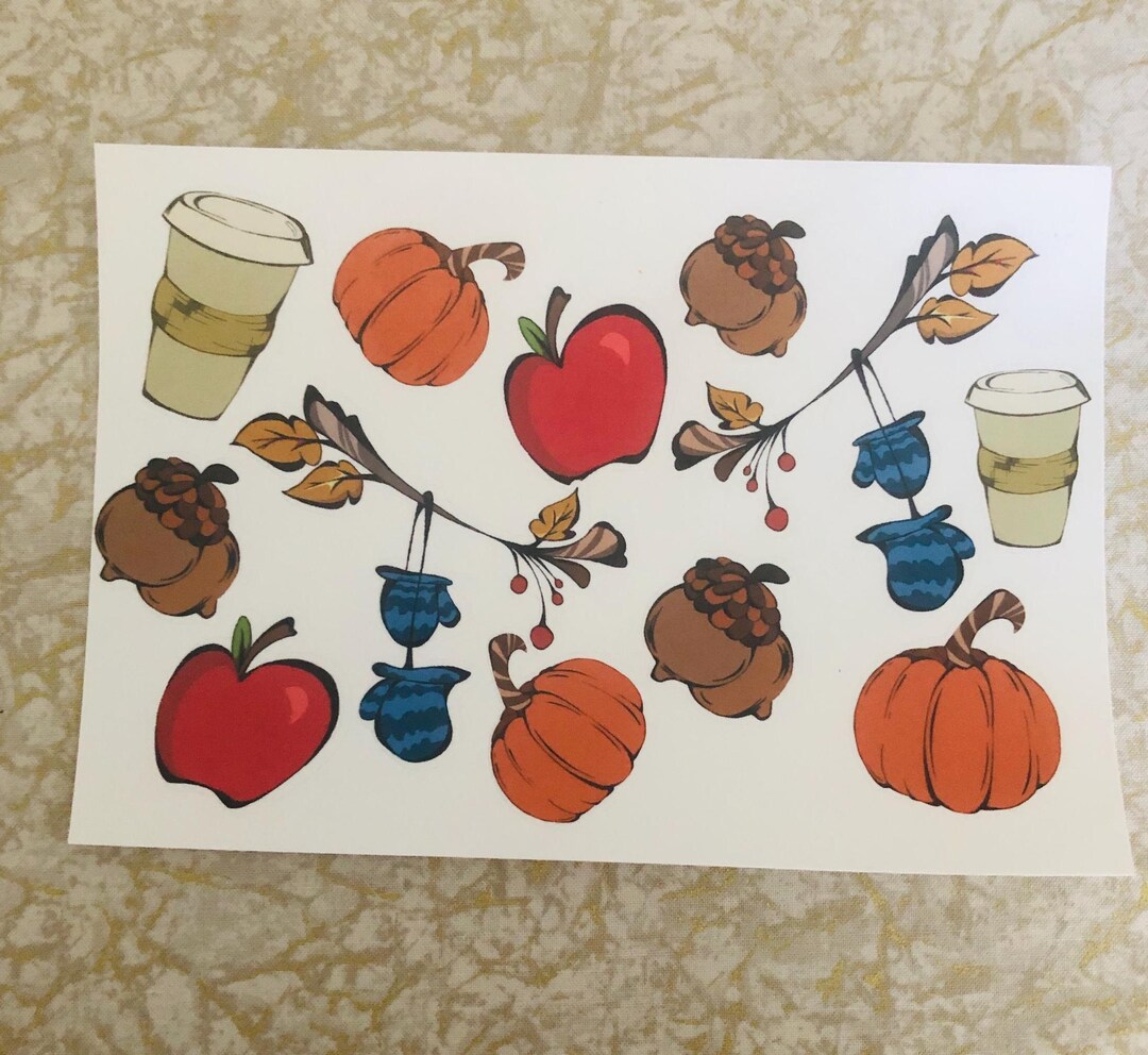 Fall Themed Half Sheet of Stickers: Apple, Pumpkin, Coffee Cup, Fall ...