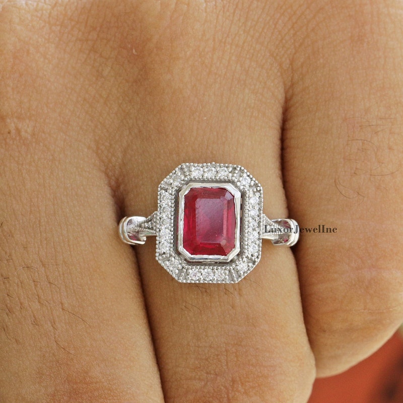 Emerald Cut Ruby Ring - Etsy