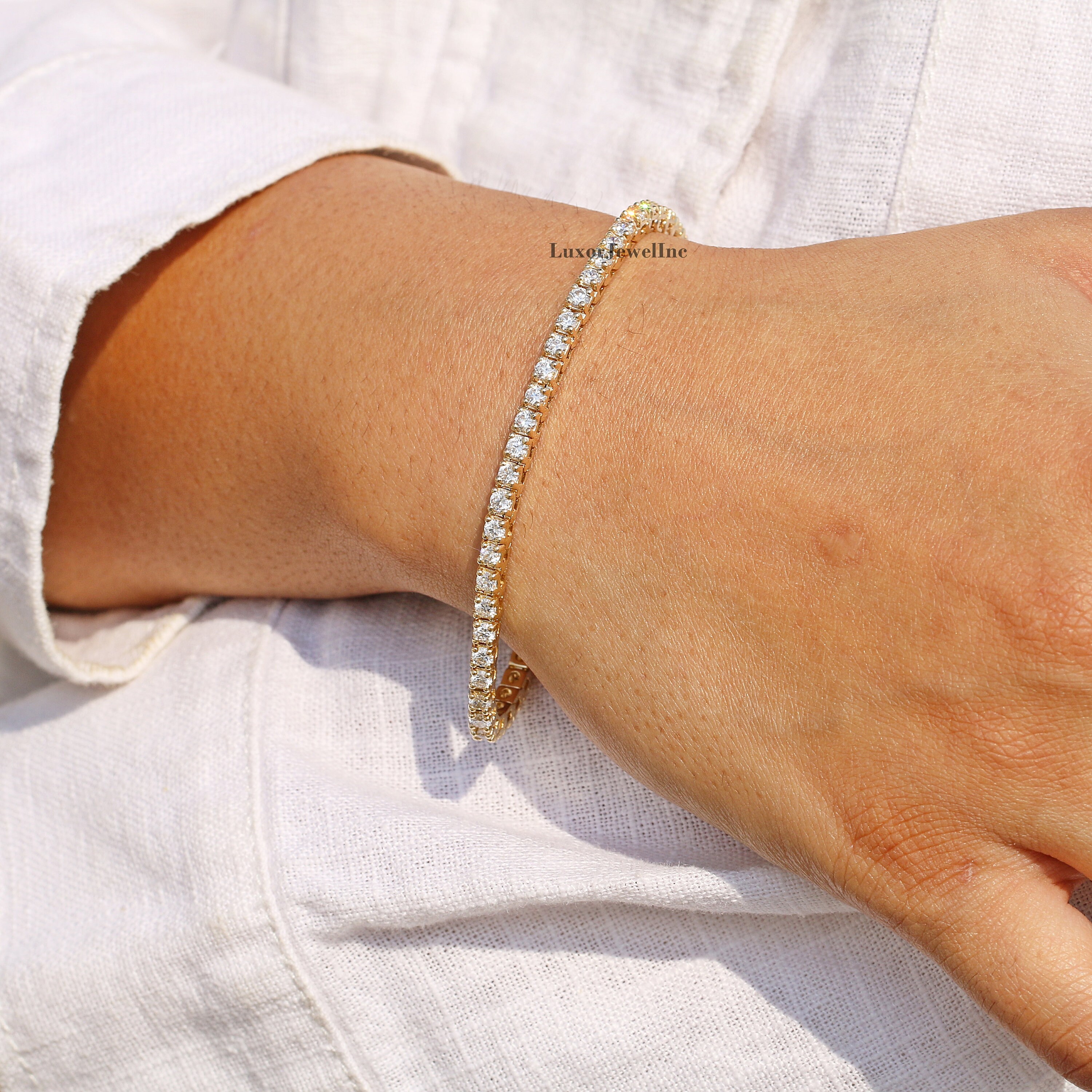 3 MM Round Colorless Moissanite Tennis Bracelet/ Gold Bracelets for ...