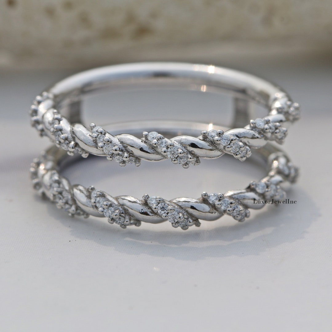 Enhancer Ring/ Rope Wedding Band/ Round Colorless Moissanite Engagement ...