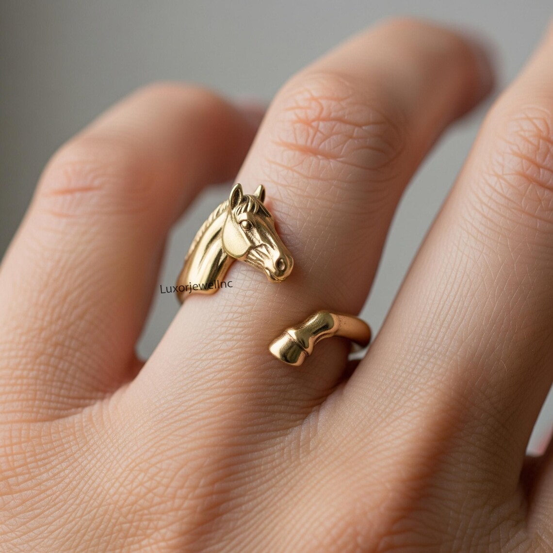 Cute Horse Face Inspired Antique Ring, 14K Solid Yellow Gold Minimalist ...