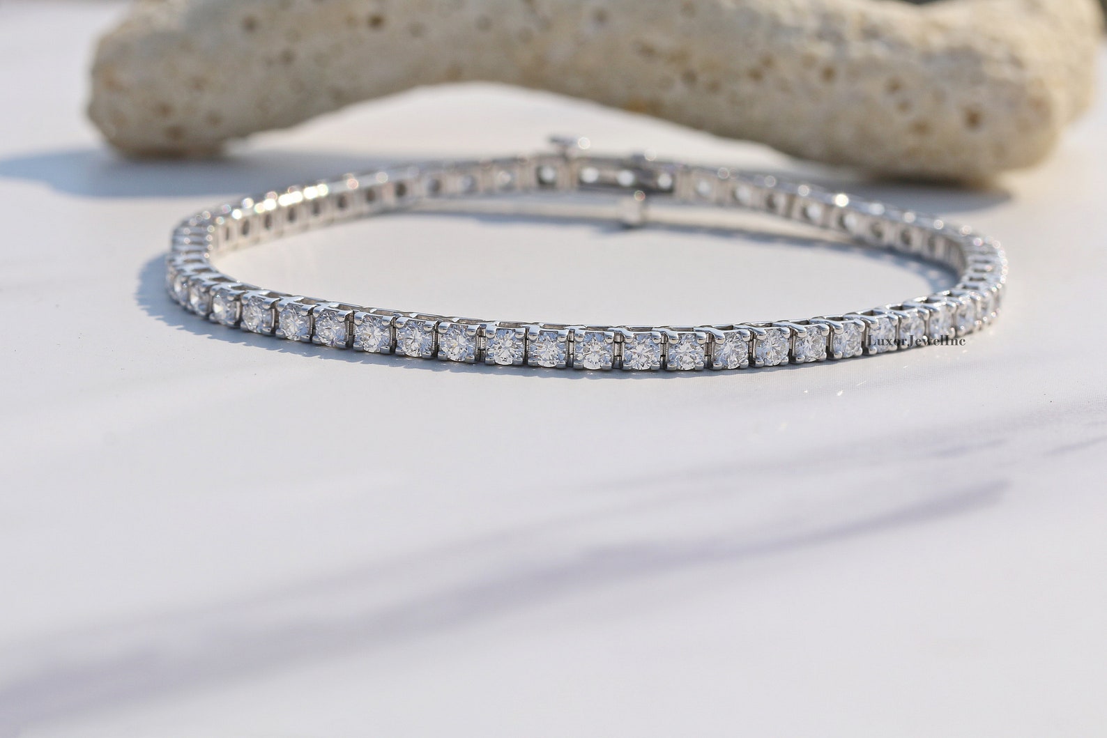 3 MM Round Colorless Moissanite Tennis Bracelet/ Gold Bracelets for ...