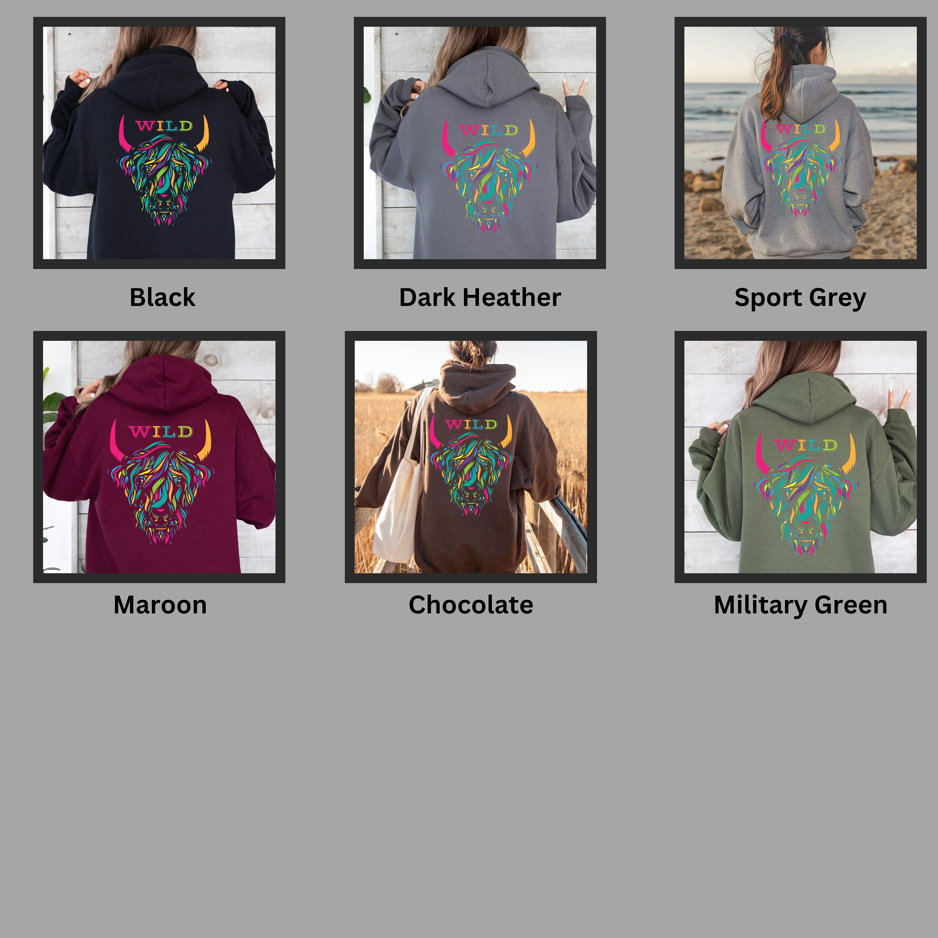 Wild West Retro Highland Cow Oversized Unisex Hoodie, Wild Cow Skull ...