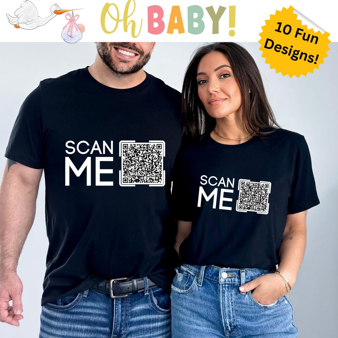 Scan Me QR Code Pregnancy Announcement Shirts, Couples Pregnancy ...