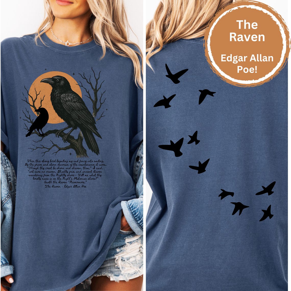 The Raven by Edgar Allan Poe, Comfort Colors Raven Shirt, Gothic Raven ...