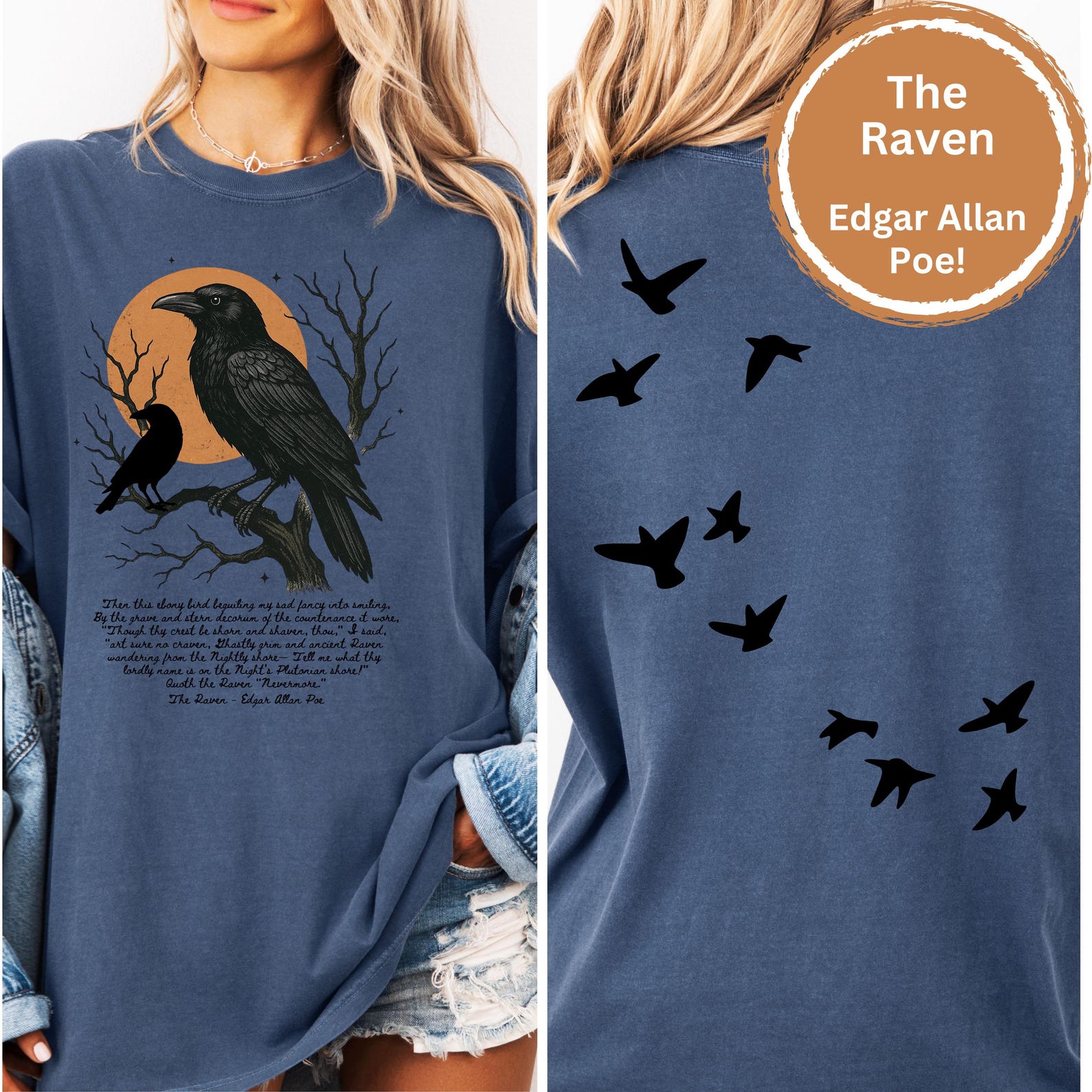 The Raven by Edgar Allan Poe, Comfort Colors Raven Shirt, Gothic Raven ...