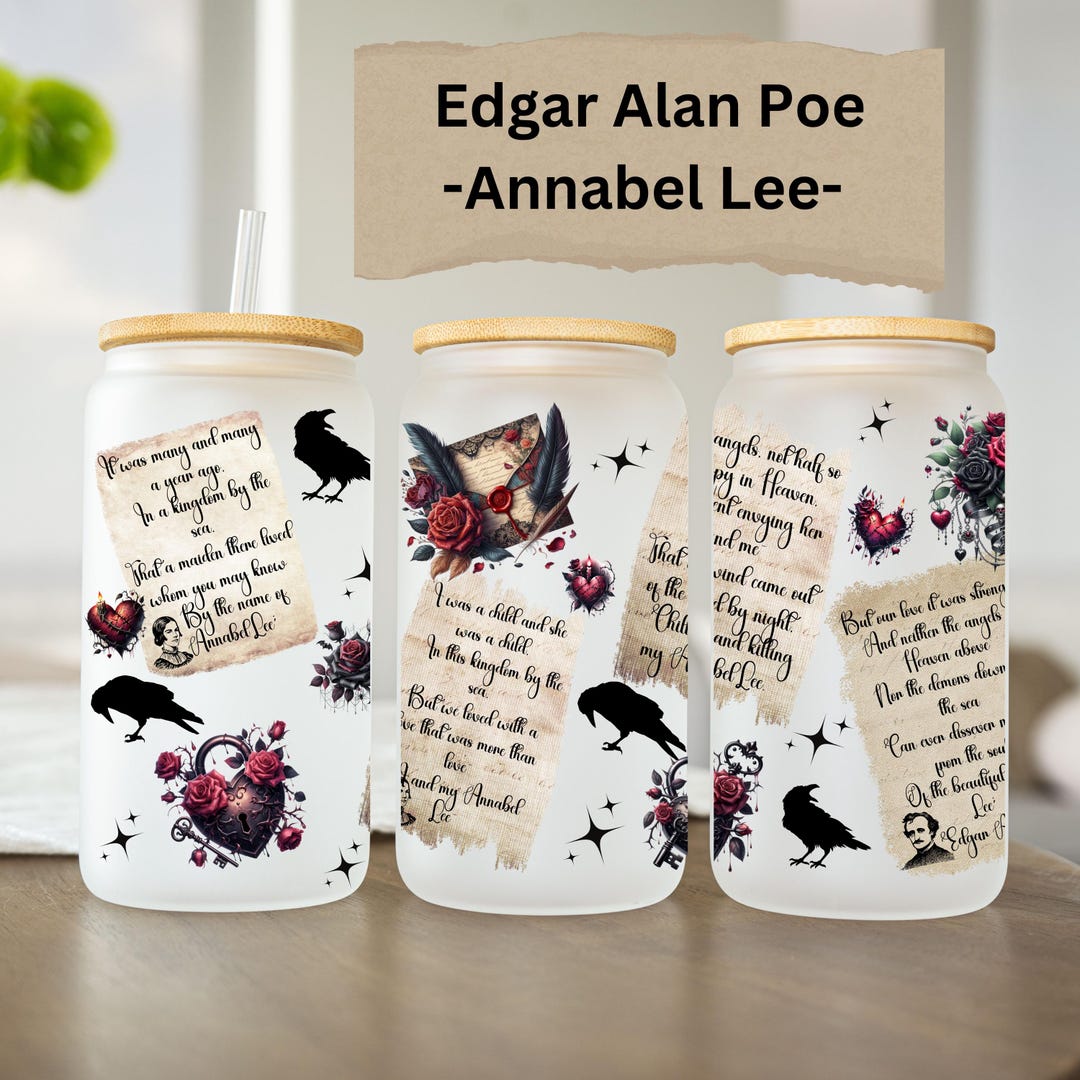 Gothic Edgar Allan Poe Annabel Lee Water Tumbler, 16oz Frosted Glass ...