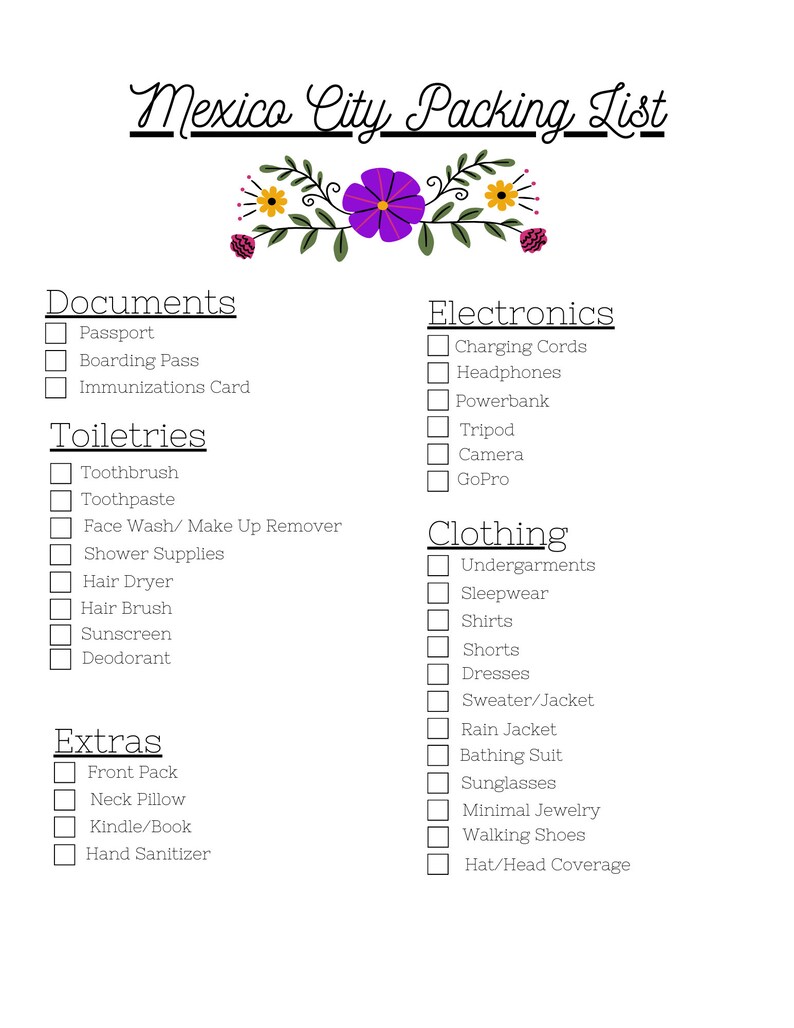 Mexico Packing List - Etsy