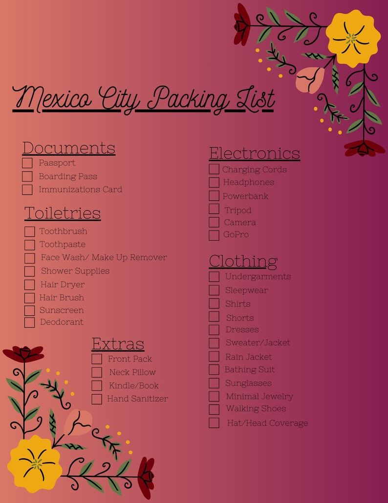 Mexico Packing List - Etsy