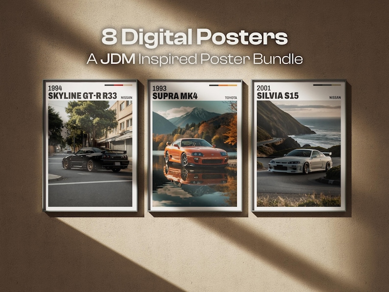 JDM Cars Digital Poster Bundle, Japanese Cars Wall Art, R34, Supra ...