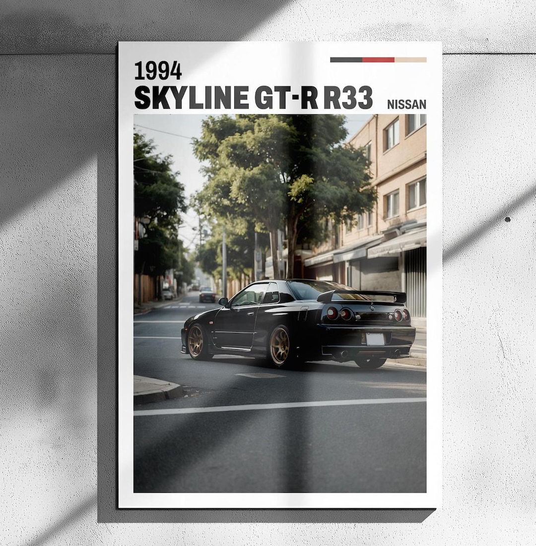 Nissan Skyline GT-R R33 Digital Poster, JDM Sports Car Wall Art ...