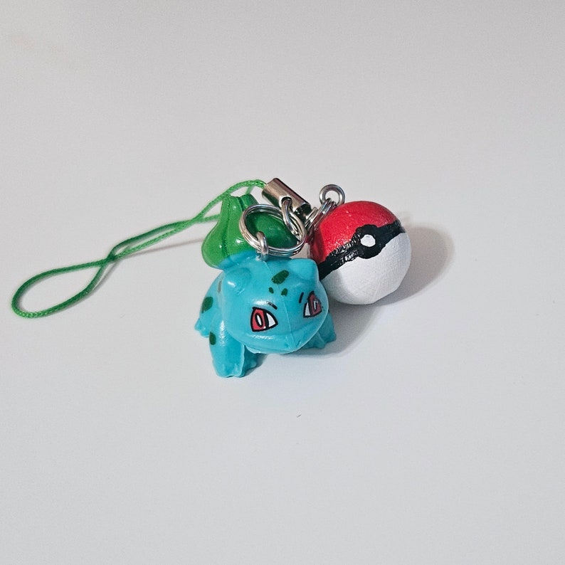 Pokemon Bulbasaur & Painted Wood Pokeball Phone Charm, Keychain - Etsy
