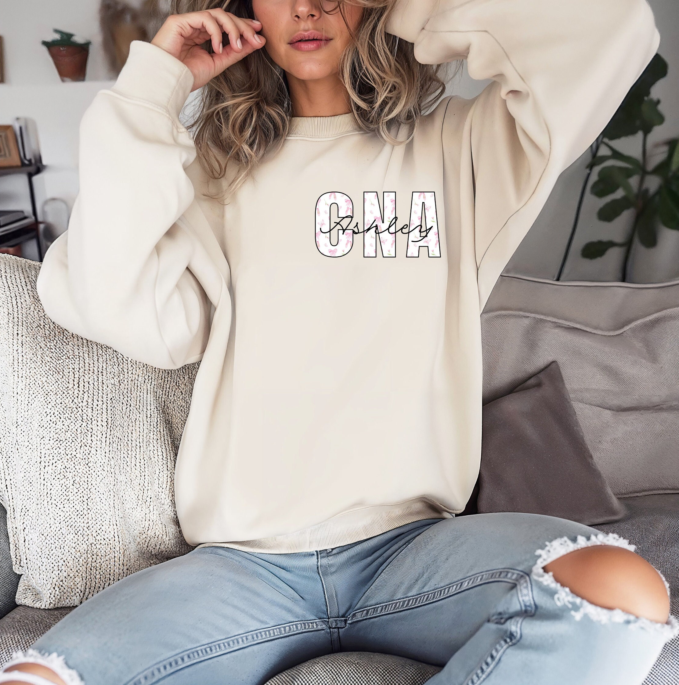 Personalized CNA Sweatshirt Custom Nursing Sweater Custom CNA Nurse ...