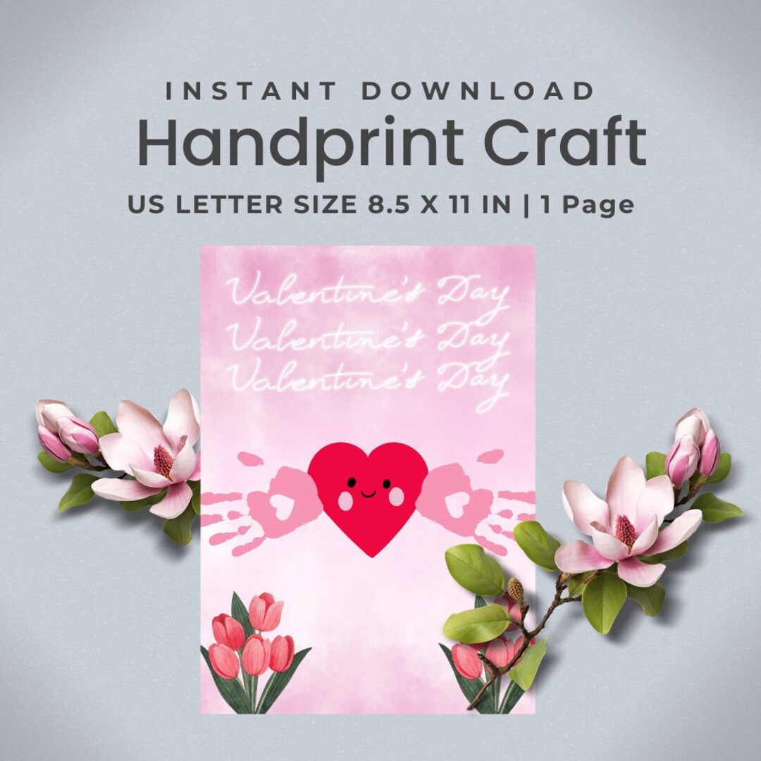 Valentines Day Printable Handprint Craft Page, Keepsake Art, Toddler ...