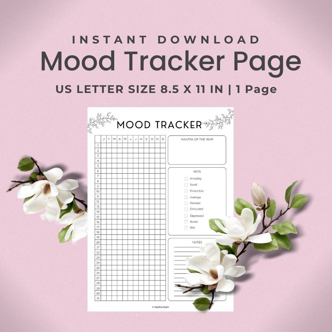 Mood Tracker Page, Minimal Leaf Printable Pdf, Wellness Planner ...