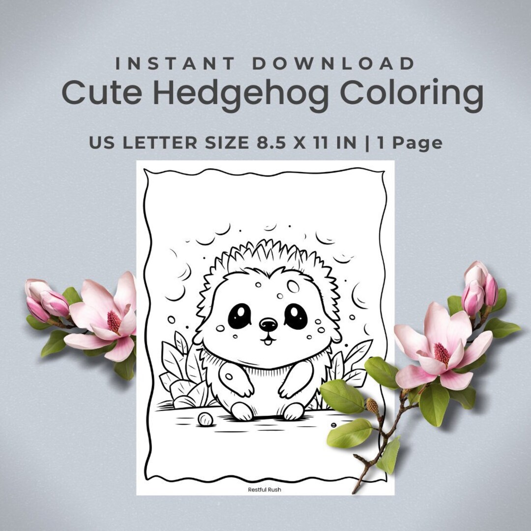 Coloring Page One, Minimal Cute Hedgehog, Single Printable Pdf Sheet ...