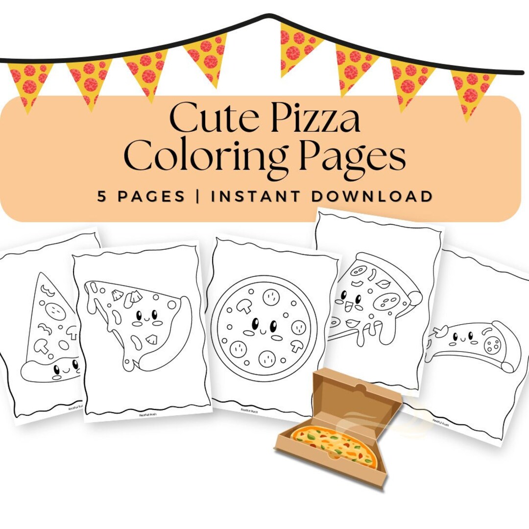 Cute Pizza Coloring Page Pack, Five 5 Printable Pdf Sheets, Librarian ...