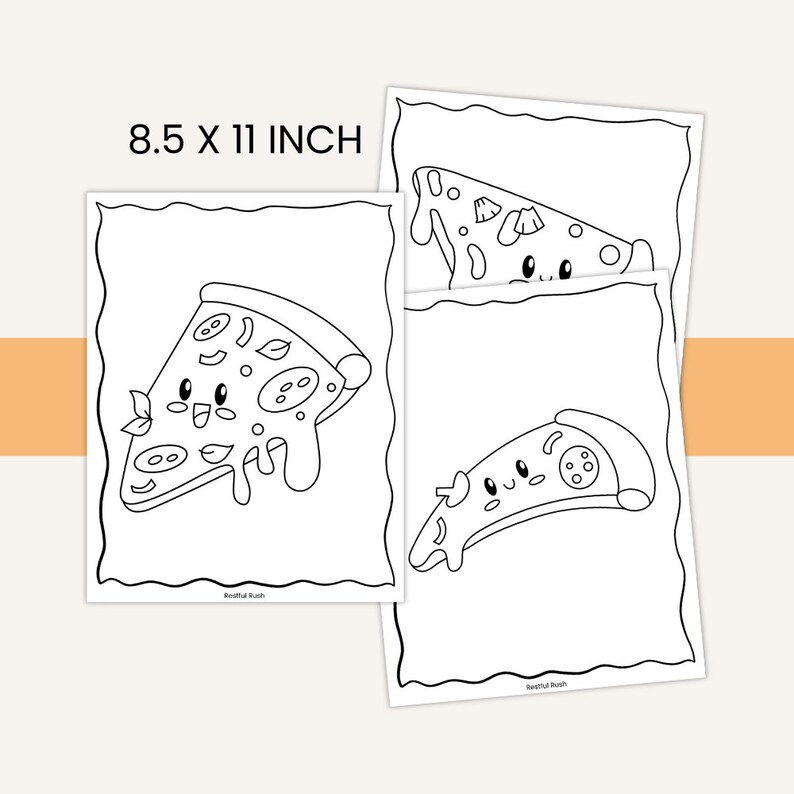 Cute Pizza Coloring Page Pack, Five 5 Printable Pdf Sheets, Librarian ...