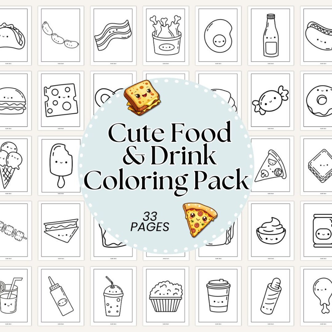 Cute Food/drink Coloring Pages Pack, Thirty-three 33 Multiple Printable ...