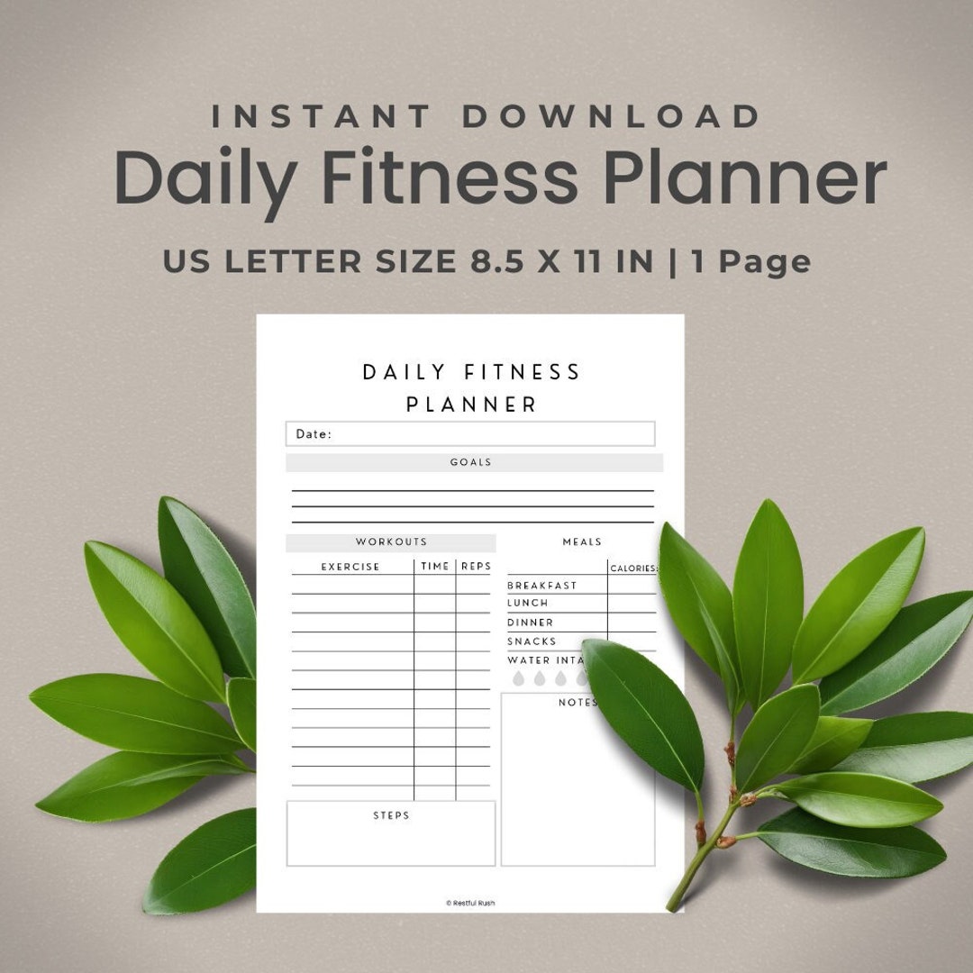 Daily Fitness Planner Page, My Fitness Planner, Workout Planner, Water ...