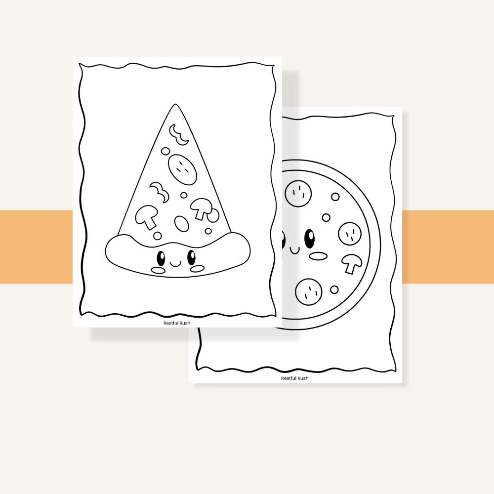Cute Pizza Coloring Page Pack, Five 5 Printable Pdf Sheets, Librarian ...