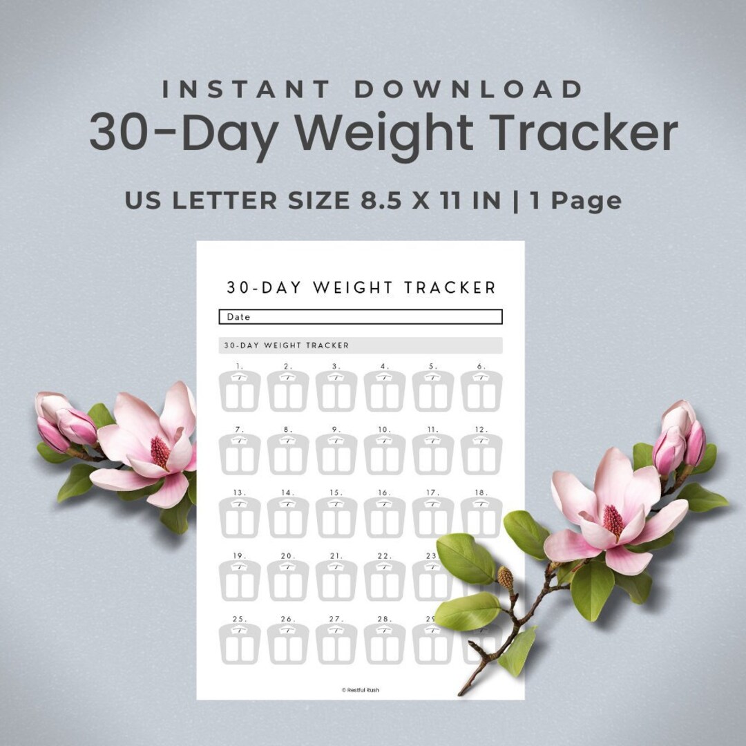 30 Day Weight Tracker, My Fitness Journal, Weight Loss Journal, Weight ...