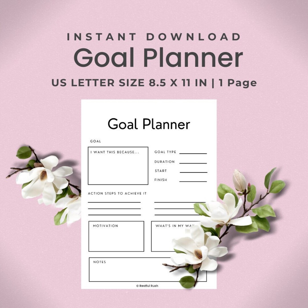 Goal Planner Insert, Goal Setting Planner, Productivity Insert ...