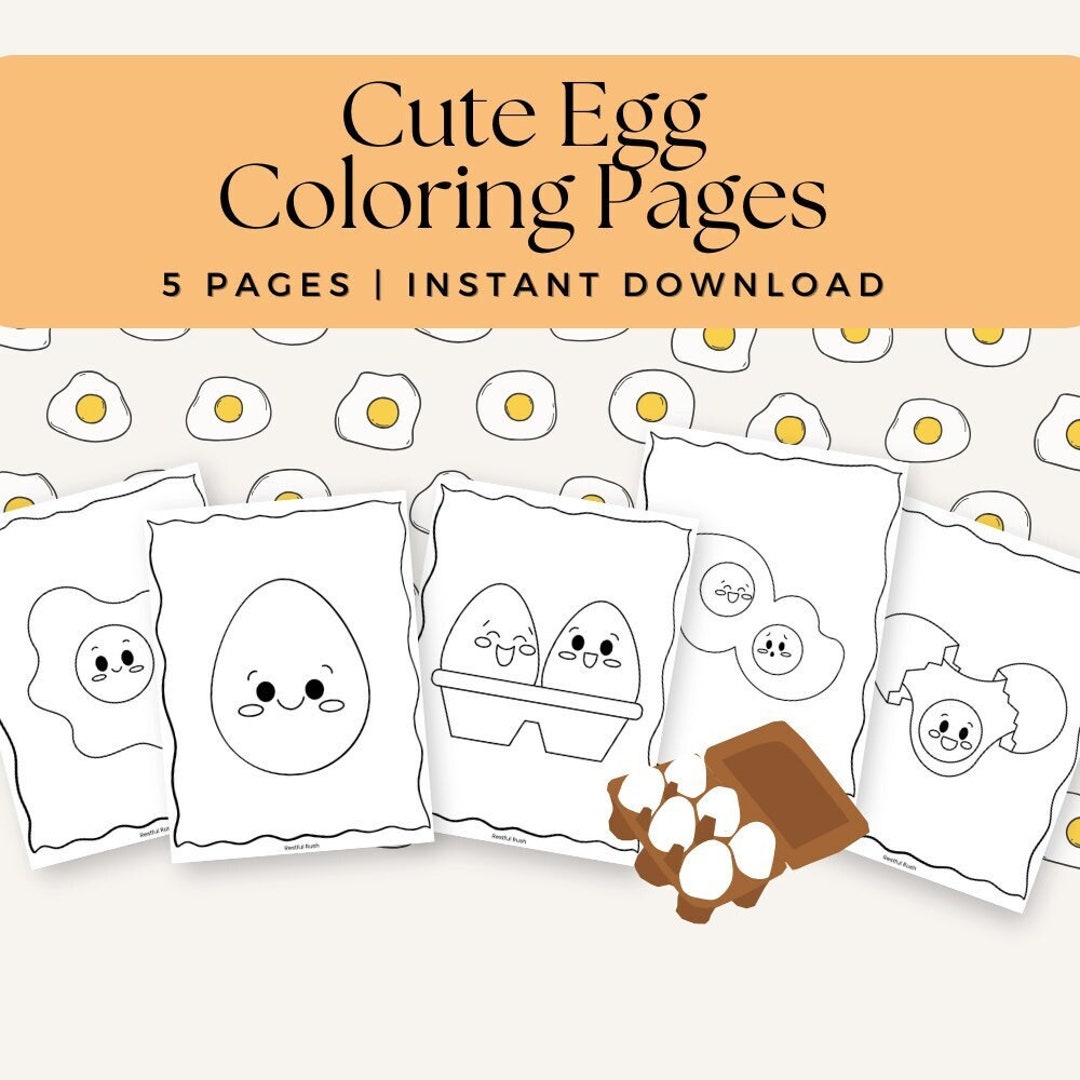 Cute Egg Coloring Page Pack, Five 5 Printable Pdf Sheets, Librarian ...