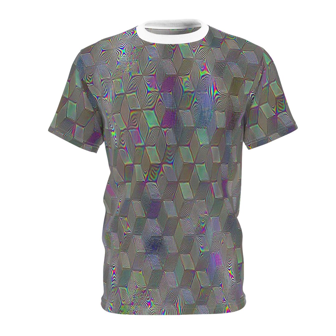 Geometric Holographic Tee, Metallic Abstract Shirt, Psychedelic Unisex ...
