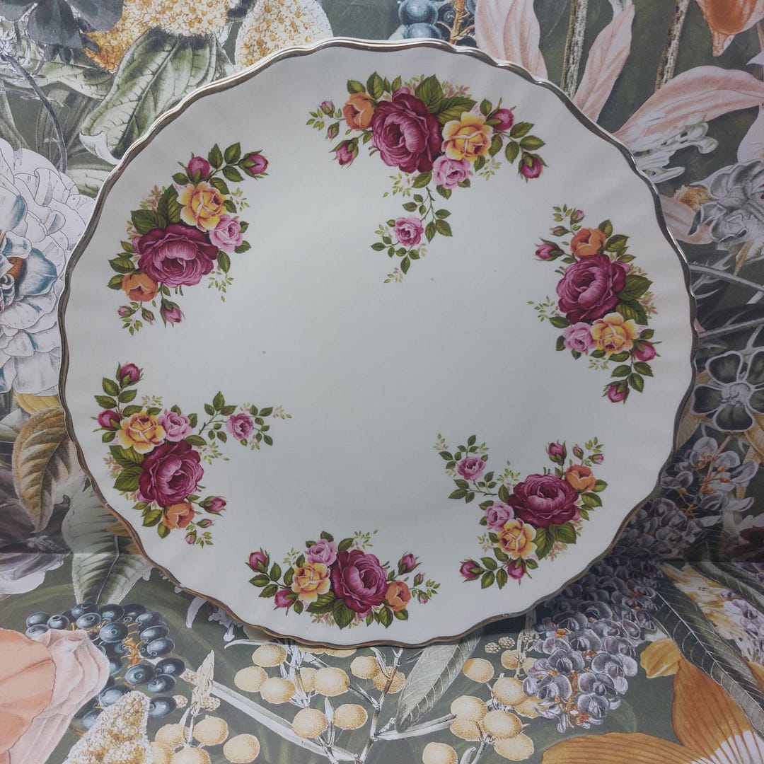 Vintage 1970's James Kent Old Foley Cake Plate, Country Rose Design ...