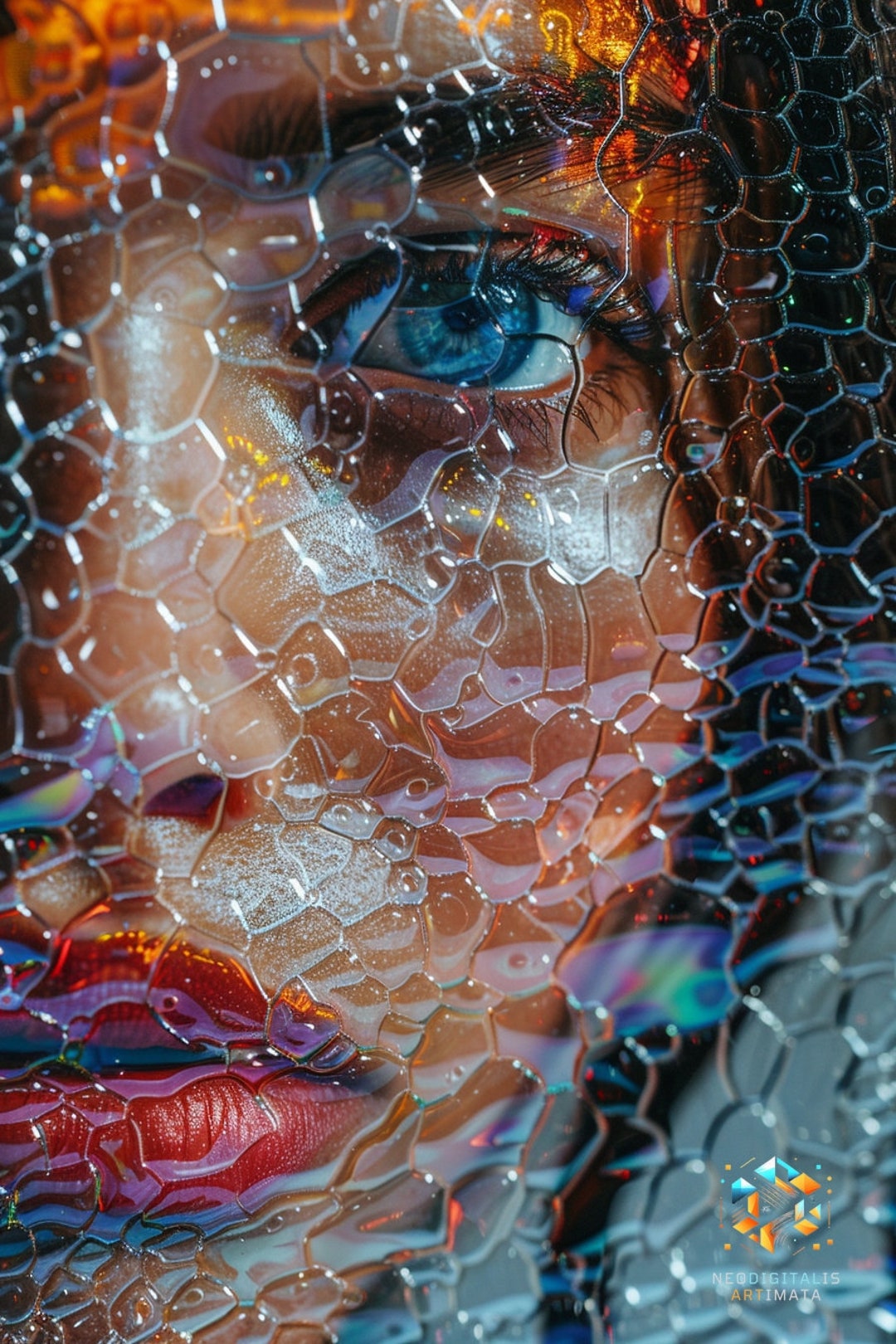Iridescent Mosaic Portrait Original Bubble Wrap Style Portrait Wall Art ...