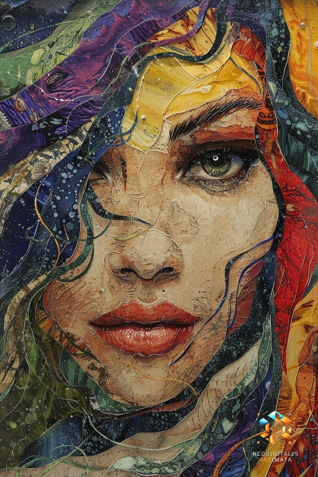 Vivid Veil Visions - Original Ebru Style Portrait Wall Art - Etsy