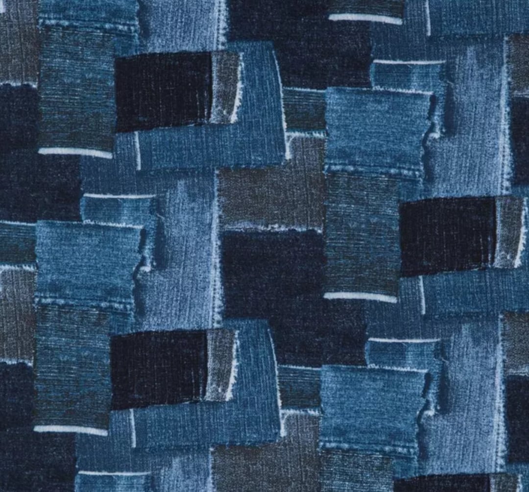 Patchwork Denim Print Fabric by the Yard, Half Yard, Cotton Fabric - Etsy
