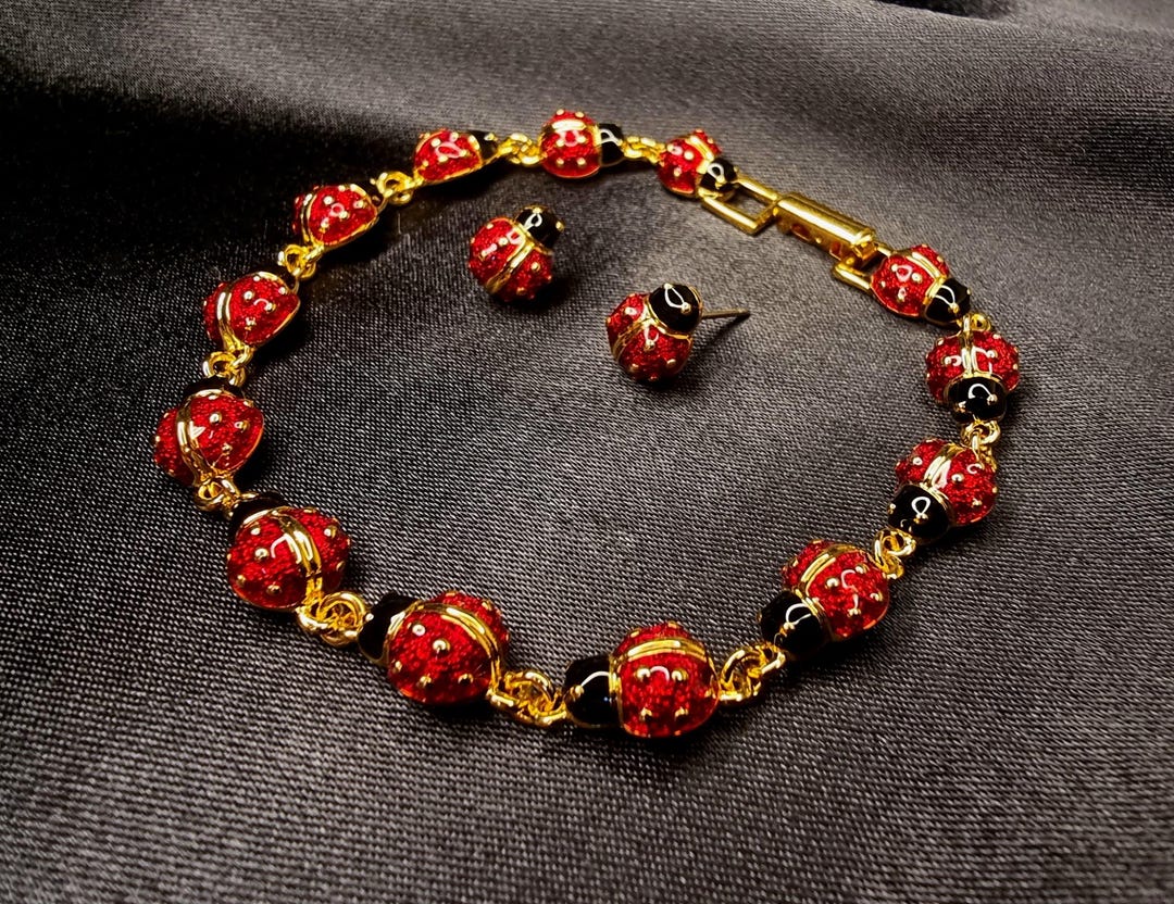 Vintage JOAN RIVERS Red Ladybug Enamel Jewelry Set - Etsy
