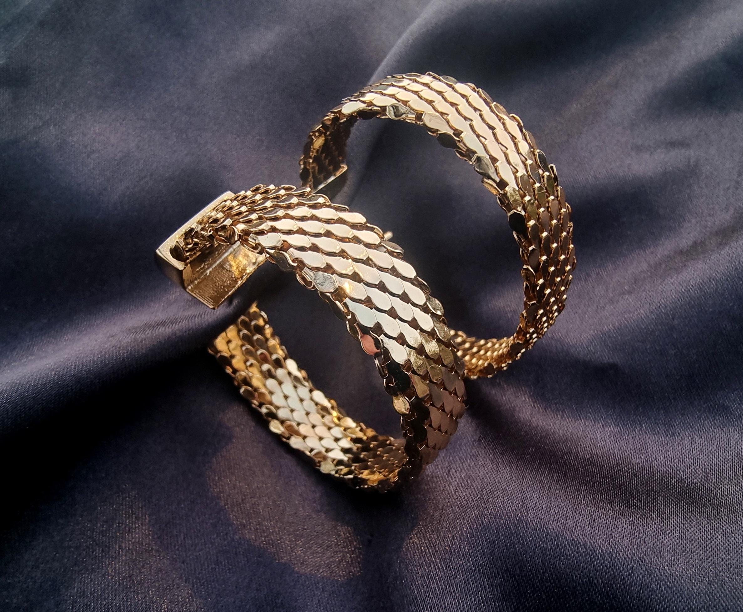 Rare Find Vintage Whiting and Davis Mesh Snake Skin Gold Tone Hoop ...