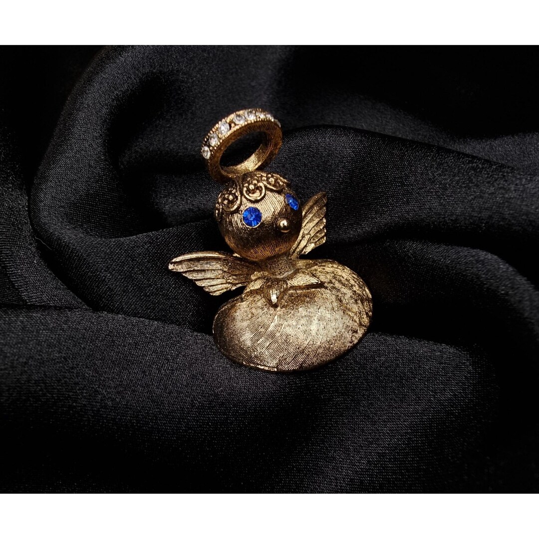 Vintage Tortolani Signed Angel Brooch With Halo & Blue Crystal Eyes - Etsy